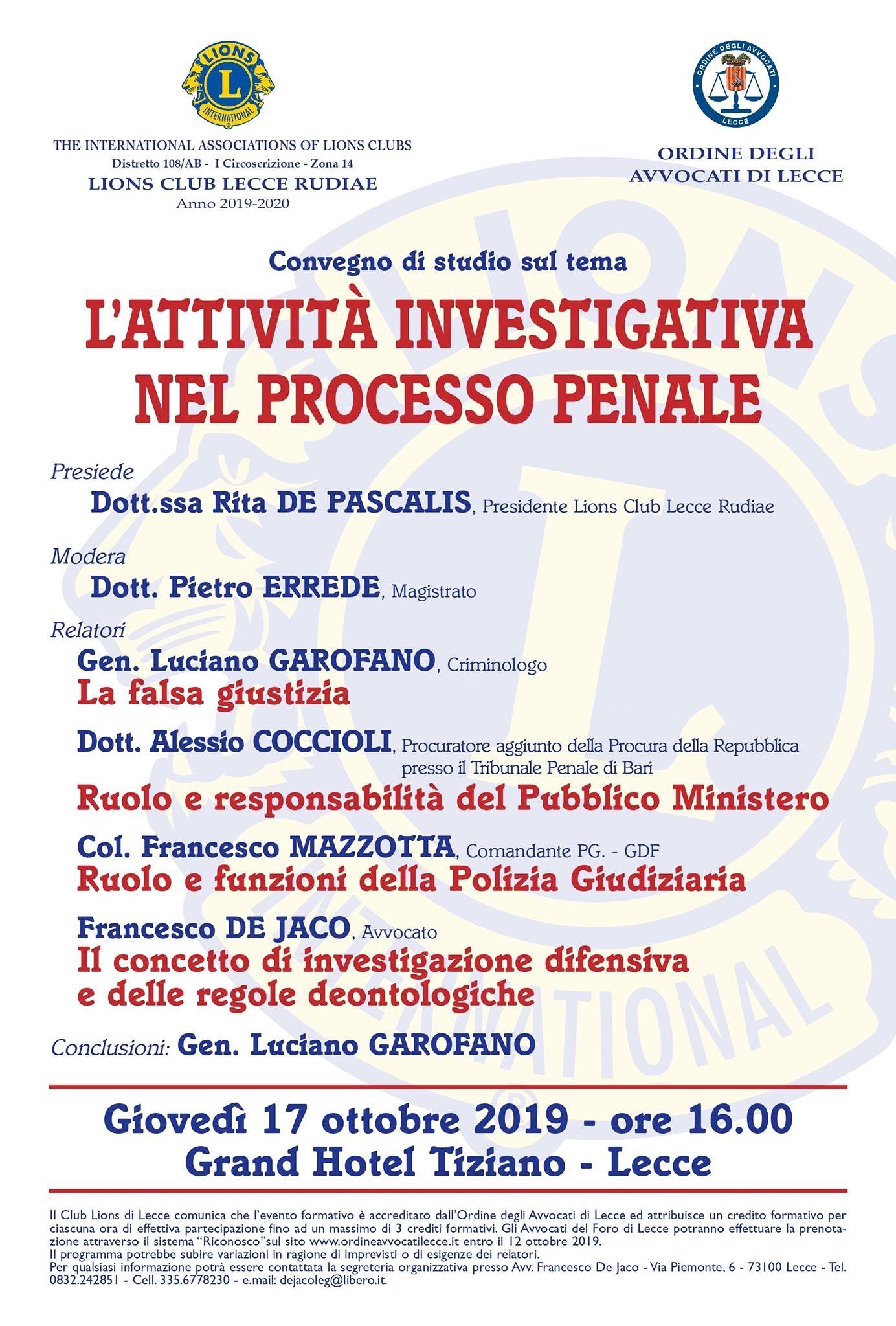 “L’attività investigativa nel processo penale”, a Lecce un convegno con ...